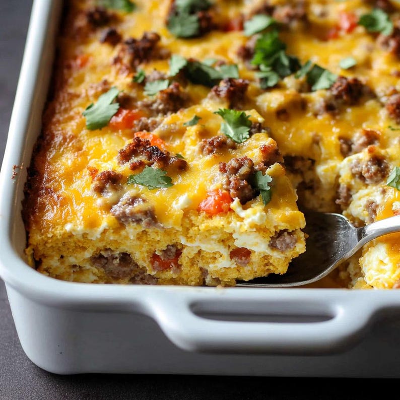 Cornbread Breakfast Casserole Recipe: Savory Sausage & Veggies (digital ...