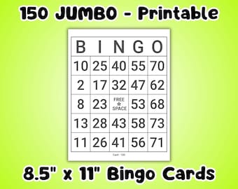 Bingo Cards, 500 Unique Jumbo Printable - Instant PDF Download | Bingo ...