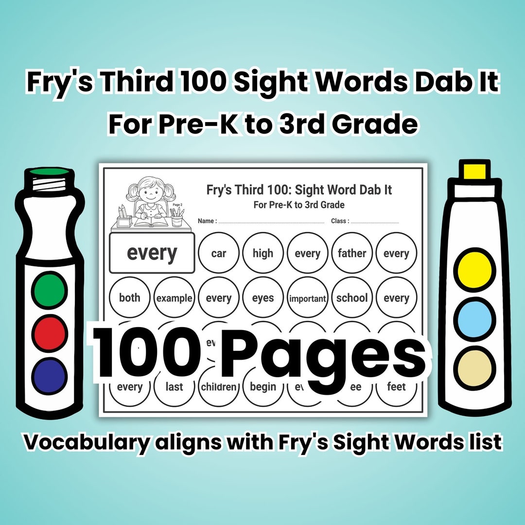 Fry's Third 100 Sight Word Dab It Worksheets: 100 Printable Activities ...