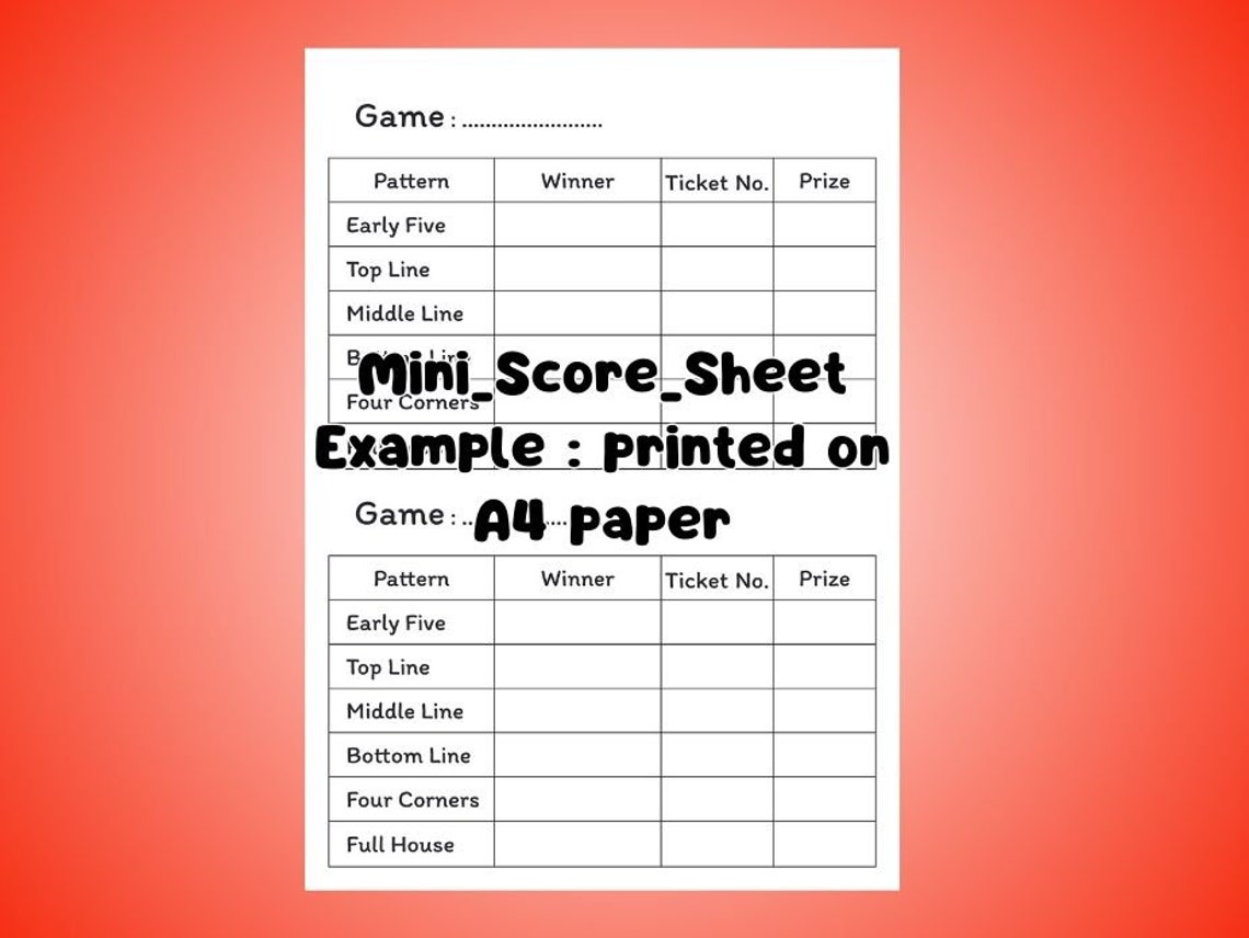 Tambola Score Sheets ,housie Indian Bingo Printable A4 Size PDF ...