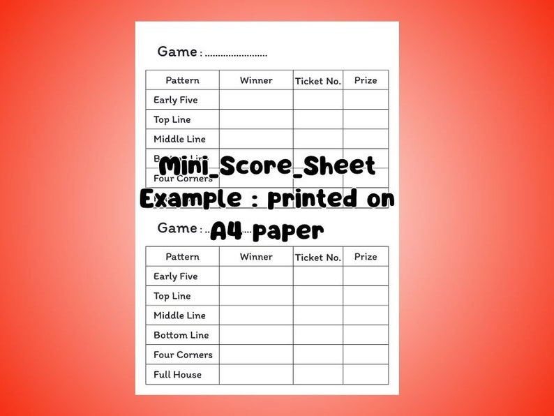 Tambola Score Sheets ,housie Indian Bingo Printable - A4 Size PDF ...