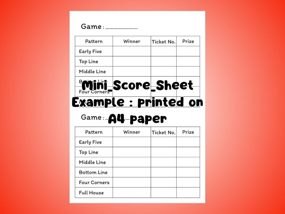 Tambola Score Sheets ,housie Indian Bingo Printable A4 Size PDF ...
