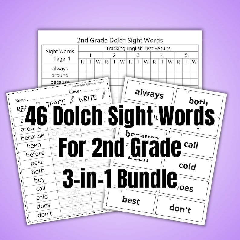 Dolch Sight Words for 2nd Grade Bundle: Read, Trace, Write Worksheets ...