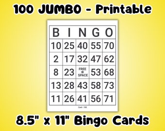 Bingo Cards, 500 Unique Jumbo Printable - Instant PDF Download | Bingo ...