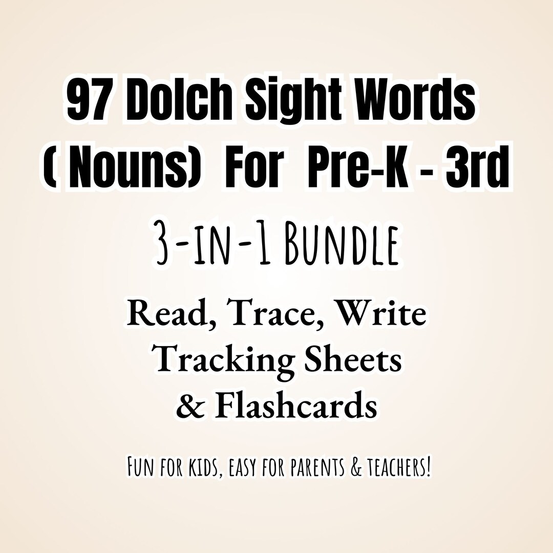 Dolch Sight Words Noun for Pre-k 3rd Bundle: Read, Trace, Write ...