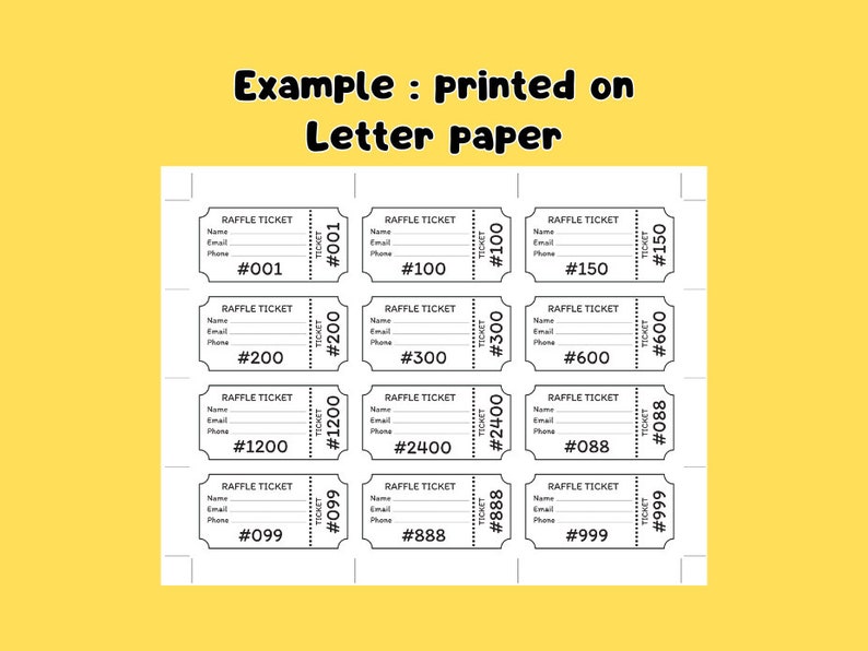 200 Raffle Ticket, Easy to Cut With Pre-cut Lines ,easy to Print ...