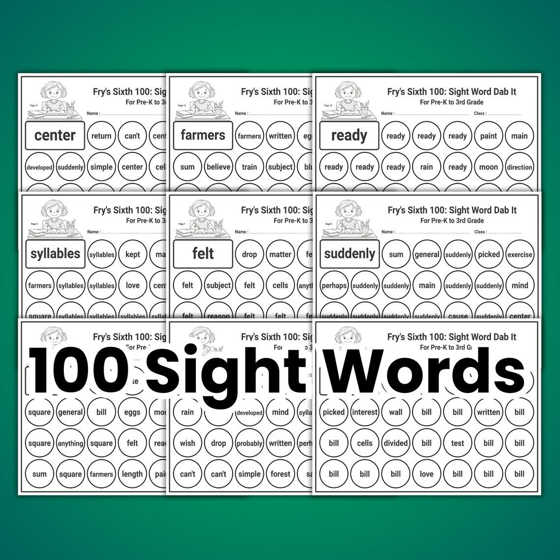 Fry's Sixth 100 Sight Word Dab It Worksheets: 100 Printable Activities ...