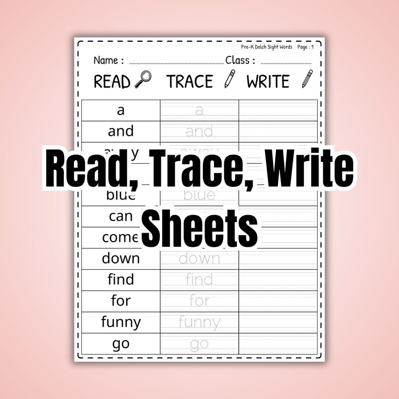 Dolch Sight Words for Pre-k Bundle: Read, Trace, Write Worksheets ...