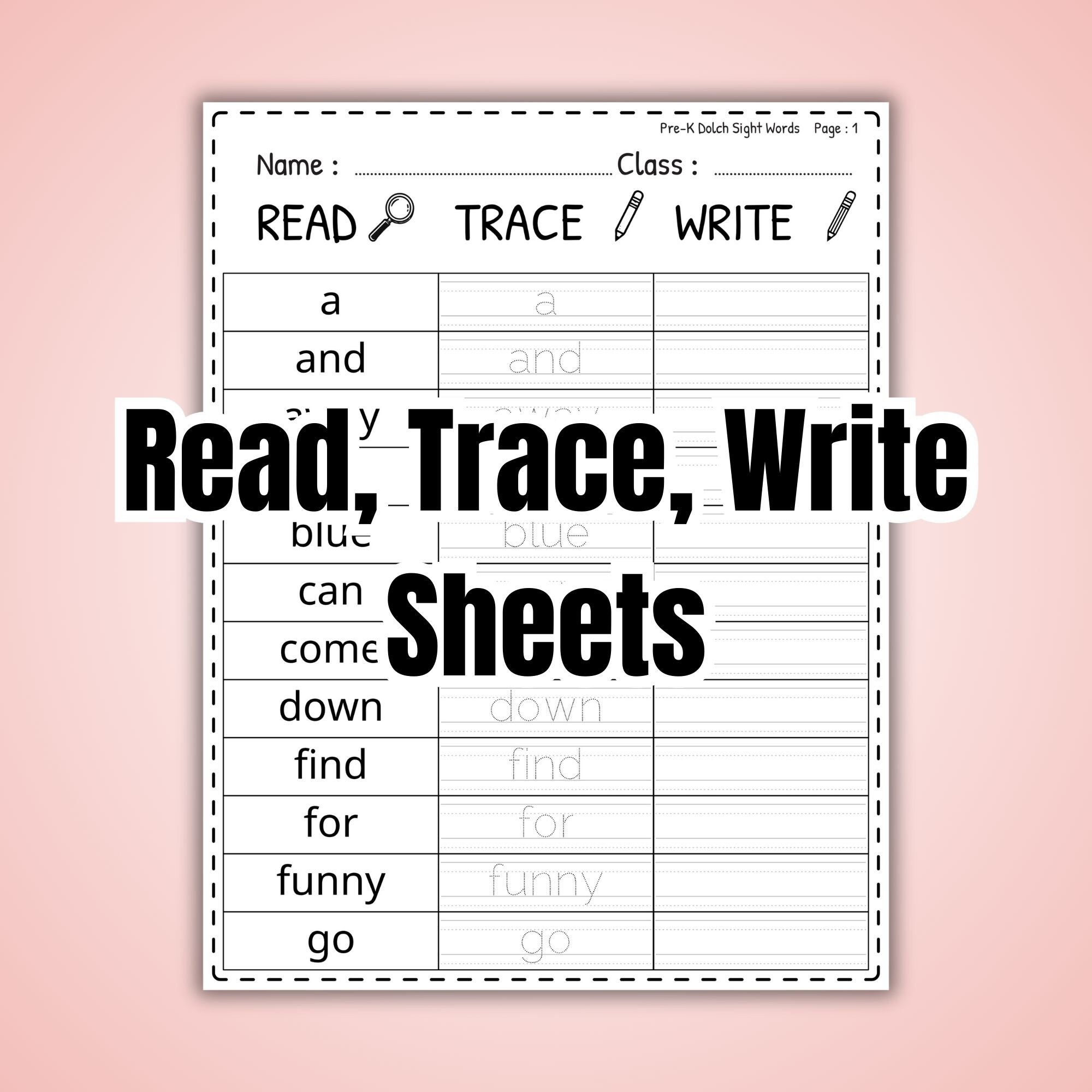 Dolch Sight Words for Pre-k Bundle: Read, Trace, Write Worksheets ...