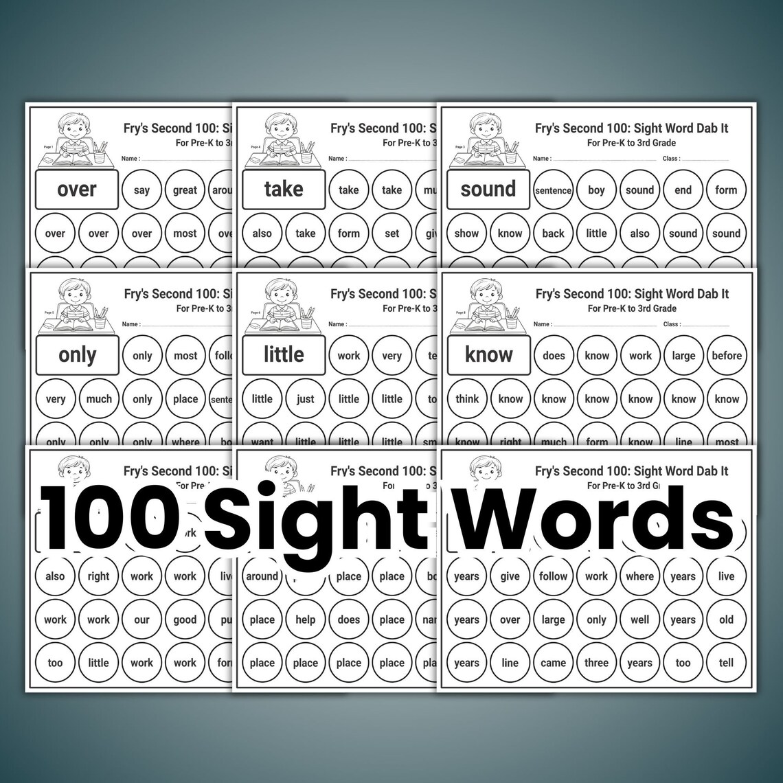 Fry's Second 100 Sight Word Dab It Worksheets: 100 Printable Activities ...