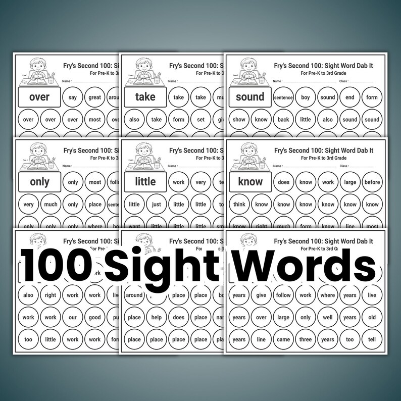 Fry's Second 100 Sight Word Dab It Worksheets: 100 Printable Activities ...