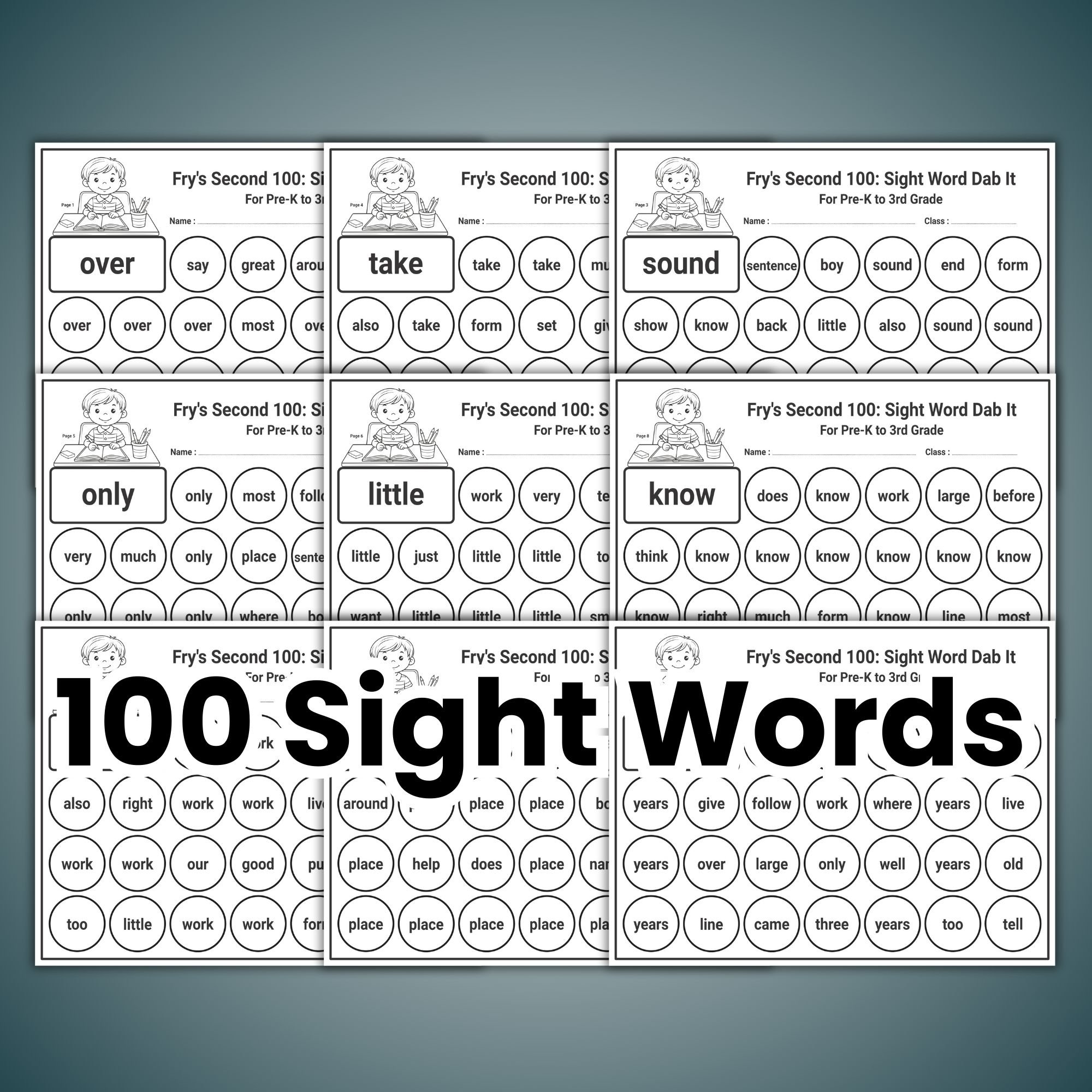 Fry's Second 100 Sight Word Dab It Worksheets: 100 Printable Activities ...