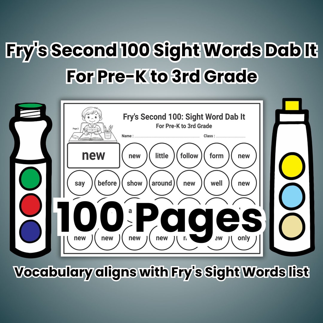 Fry's Second 100 Sight Word Dab It Worksheets: 100 Printable Activities ...