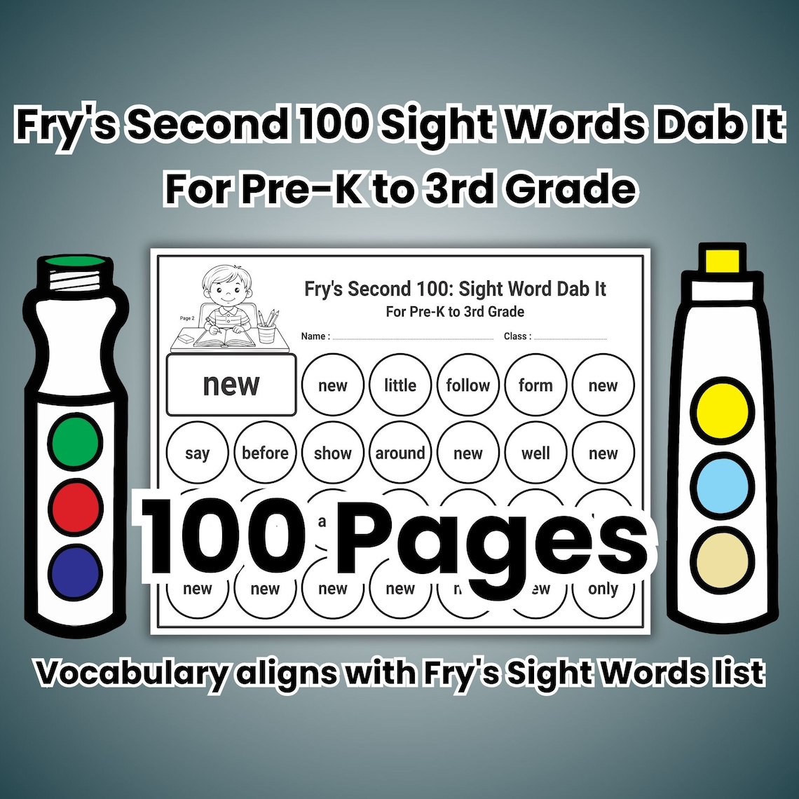 Fry's Second 100 Sight Word Dab It Worksheets: 100 Printable Activities ...