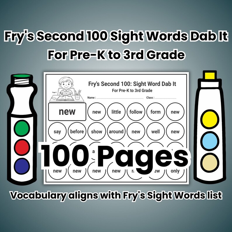 Fry's Second 100 Sight Word Dab It Worksheets: 100 Printable Activities ...