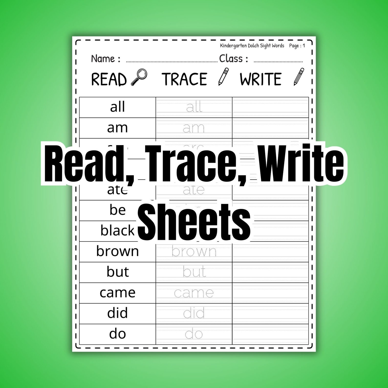 Dolch Sight Words for Kindergarten Bundle: Read, Trace, Write ...