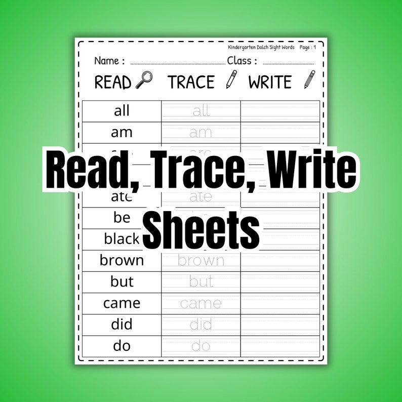 Dolch Sight Words for Kindergarten Bundle: Read, Trace, Write ...