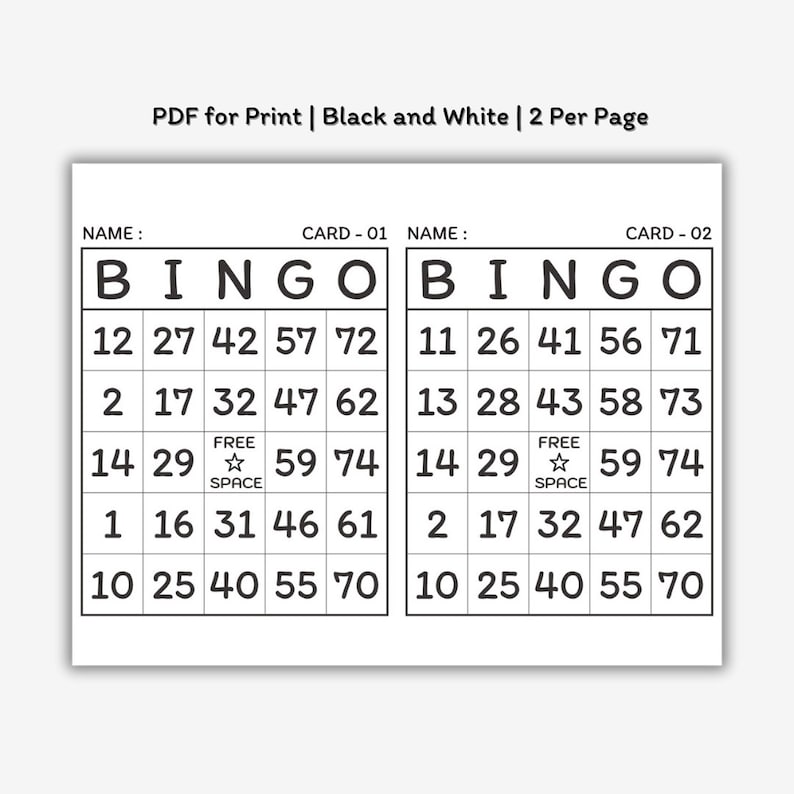 100 Bingo Cards | Printable Set | Black and White Edition | 1, 2, 4, 6 ...