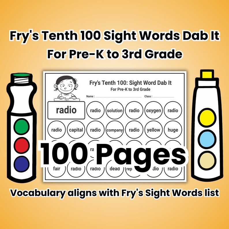 Fry's Tenth 100 Sight Word Dab It Worksheets: 100 Printable Activities ...
