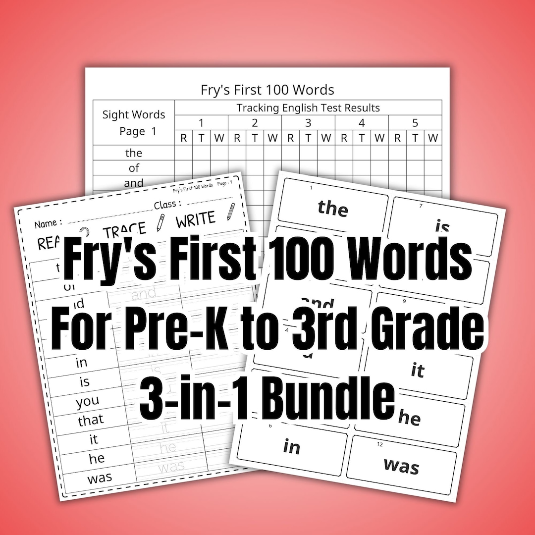 Read, Trace, Write Fry's First 100 Words for Pre-k to 3rd Grade Bundle ...