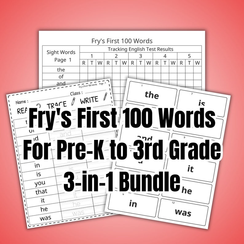 Read, Trace, Write Fry's First 100 Words for Pre-k to 3rd Grade Bundle ...