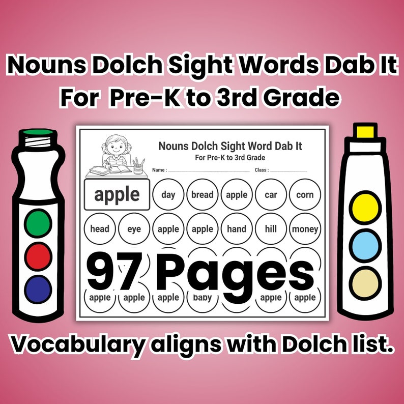 Nouns Dolch Sight Word Dab It Worksheets: 97 Printable Activities for ...
