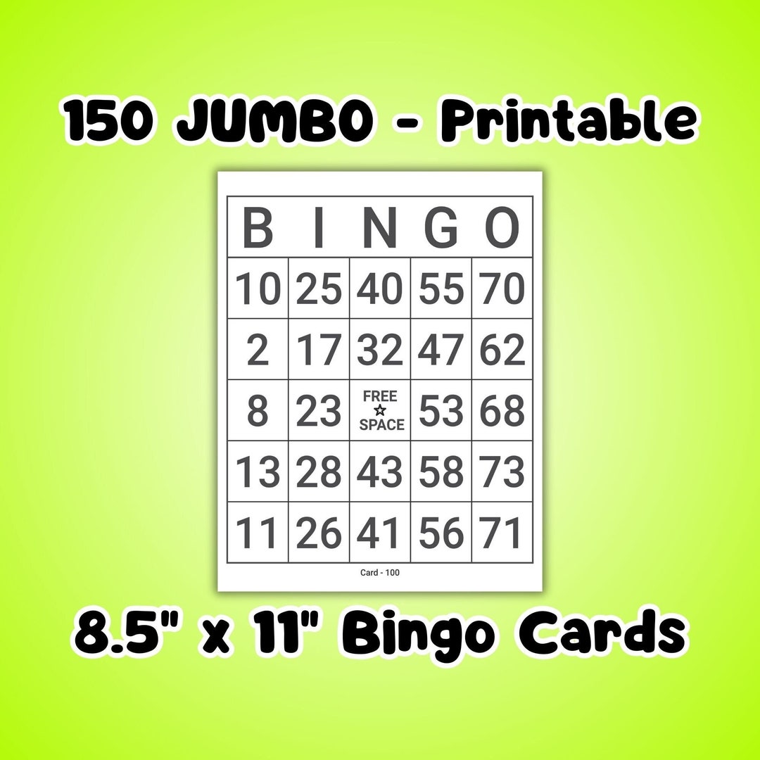 Bingo Cards, 150 Unique Jumbo Printable - Instant PDF Download | Bingo ...