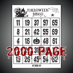 Halloween Bingo 2000 Cards, 1 per Page, Large Print, Instant PDF ...