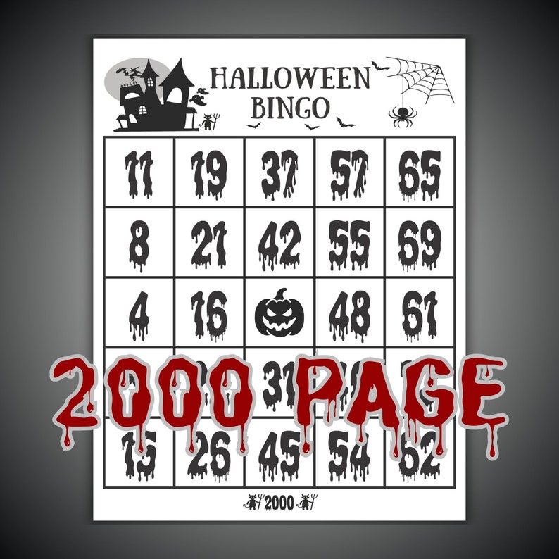 Halloween Bingo 2000 Cards, 1 per Page, Large Print, Instant PDF ...