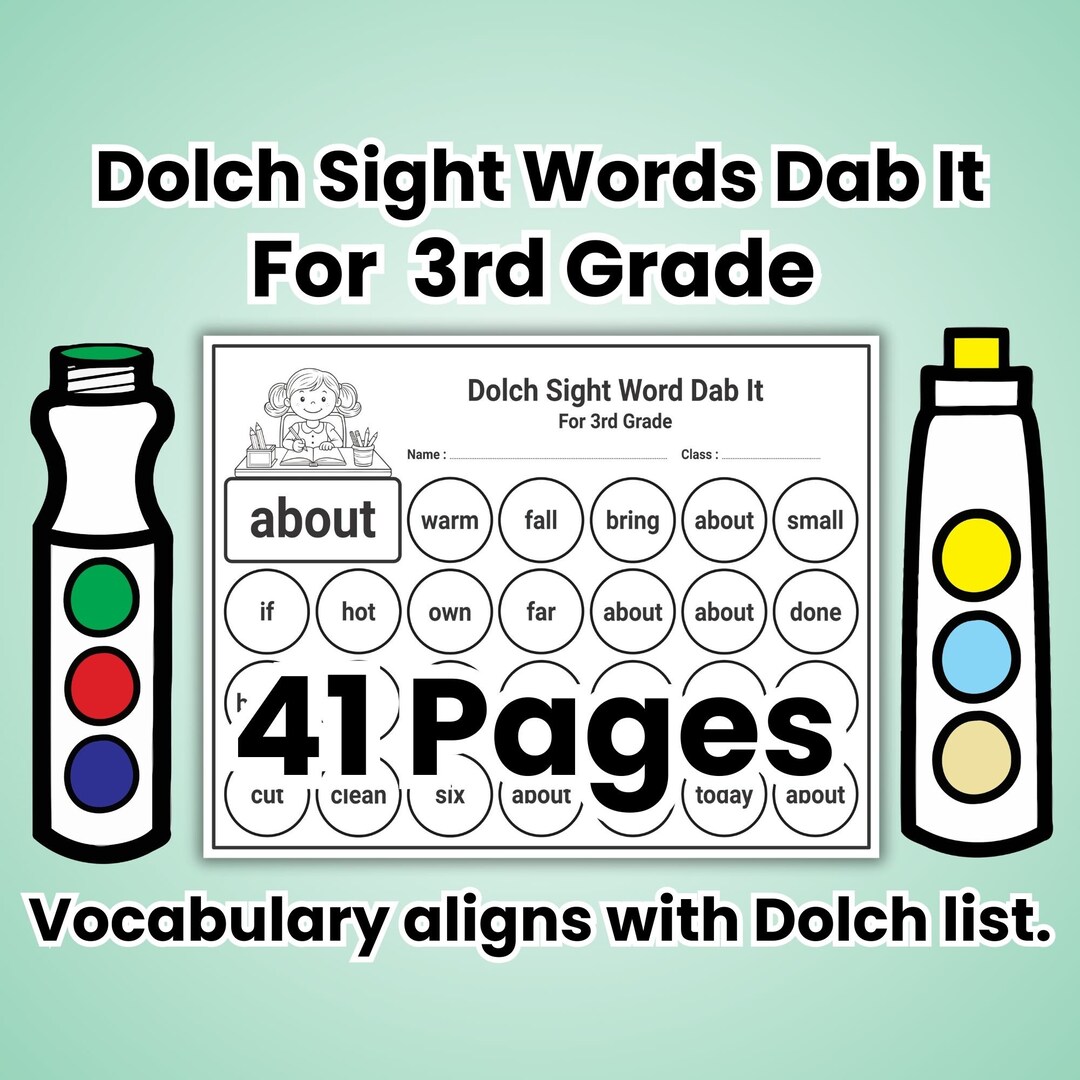 3rd Grade Dolch Sight Word Dab It Worksheets: 41 Printable Activities ...