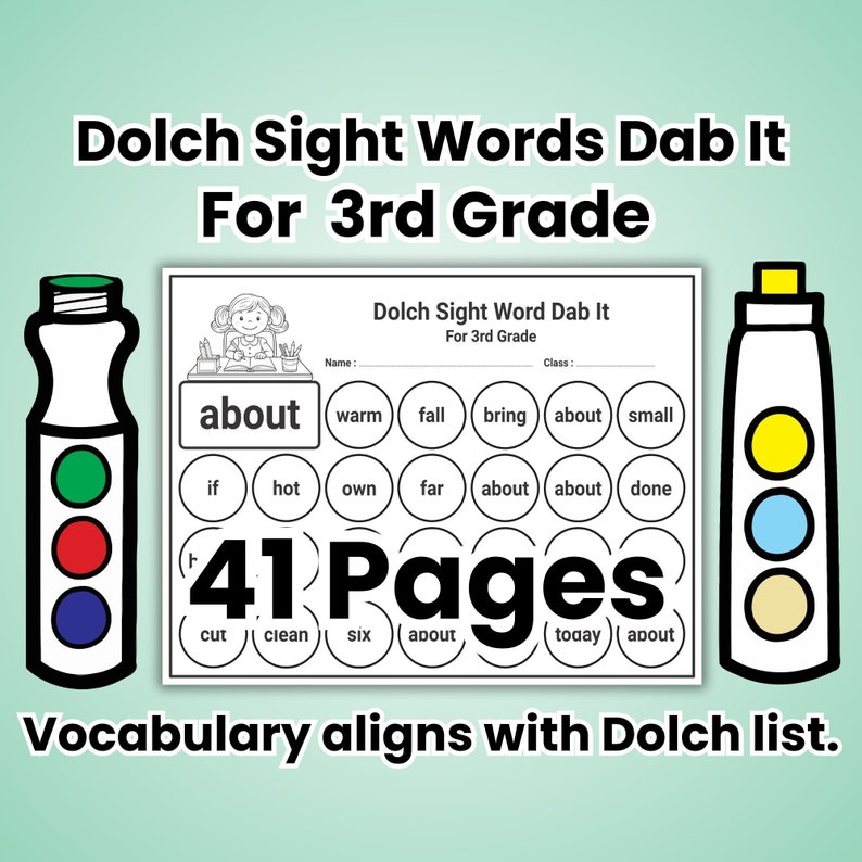 3rd Grade Dolch Sight Word Dab It Worksheets: 41 Printable Activities ...