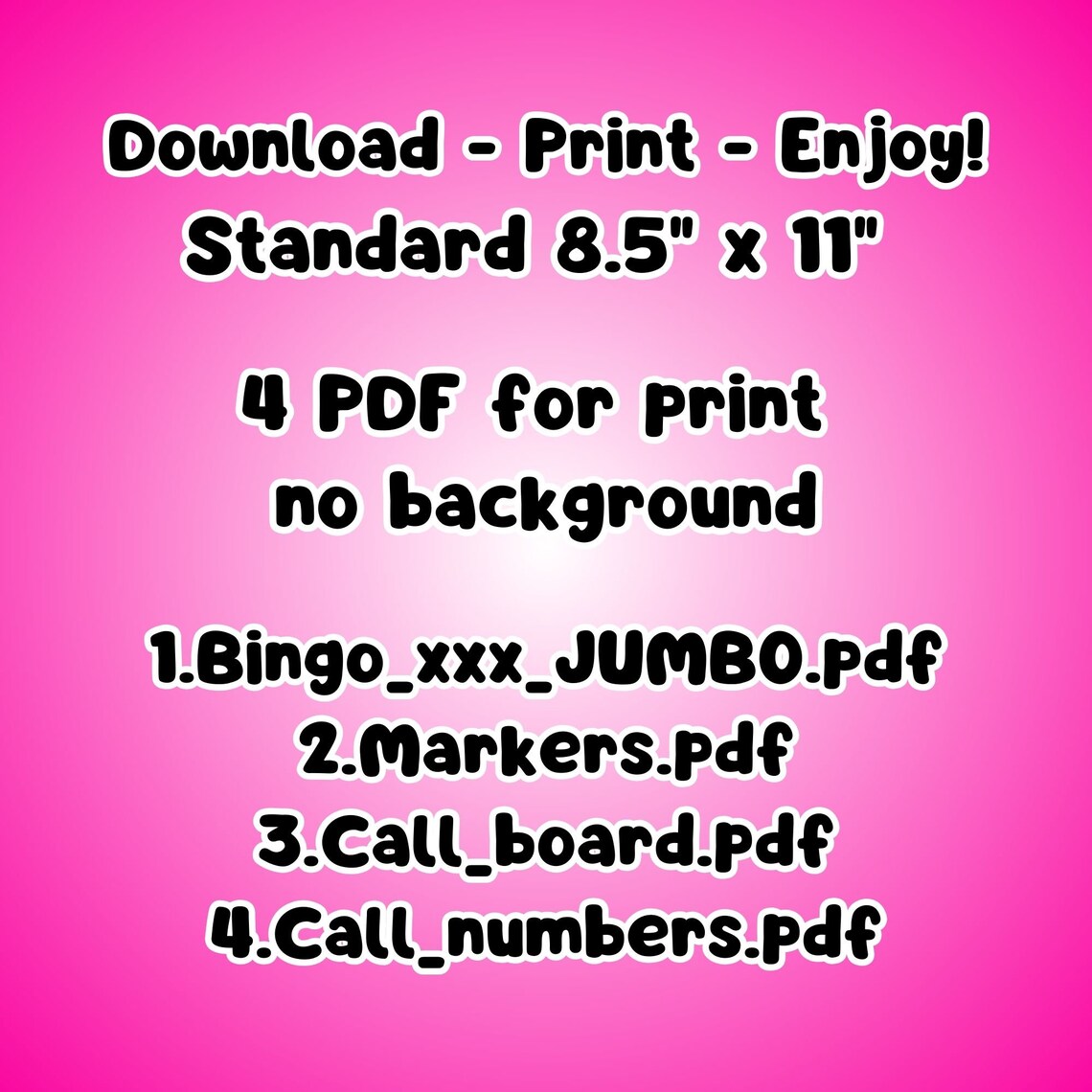 Bingo Cards, 1000 Unique Jumbo Printable - Instant PDF Download | Bingo ...