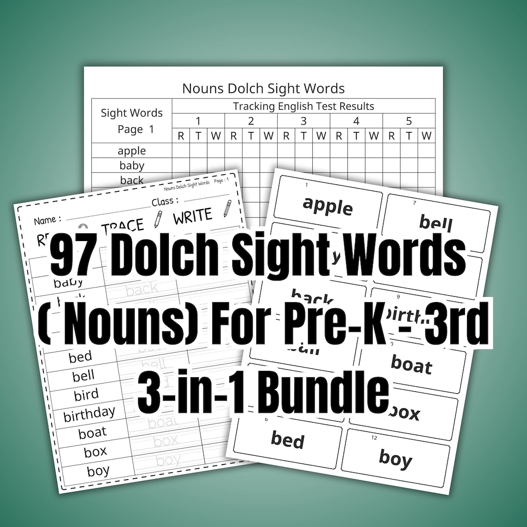 Dolch Sight Words Noun for Pre-k - 3rd Bundle: Read, Trace, Write ...