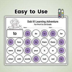 1st Grade Dolch Sight Word Dab It Worksheets: 41 Printable Activities ...