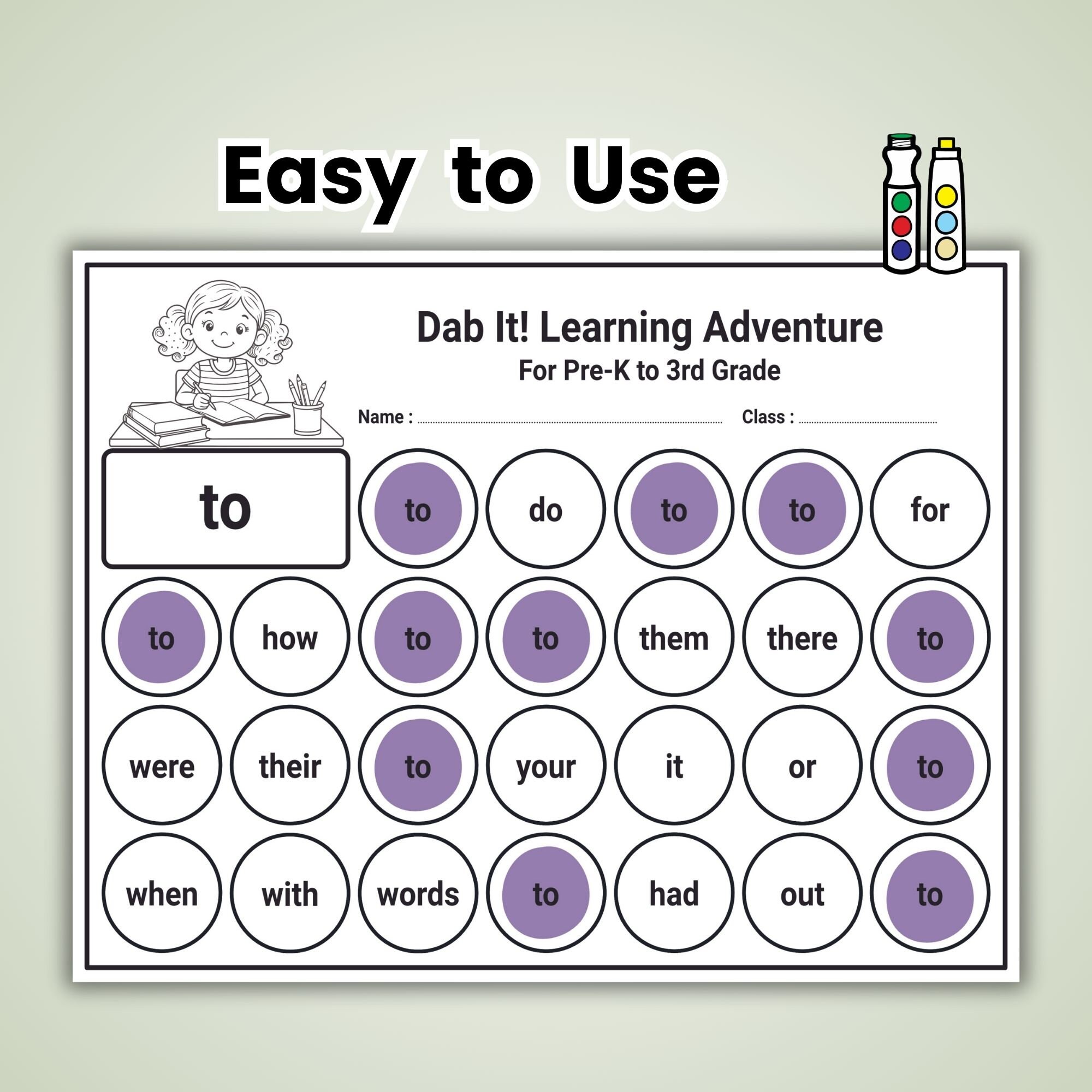 1st Grade Dolch Sight Word Dab It Worksheets: 41 Printable Activities ...