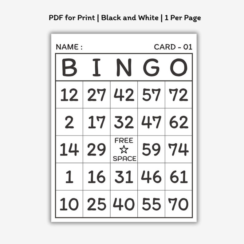 100 Bingo Cards | Printable Set | Black and White Edition | 1, 2, 4, 6 ...