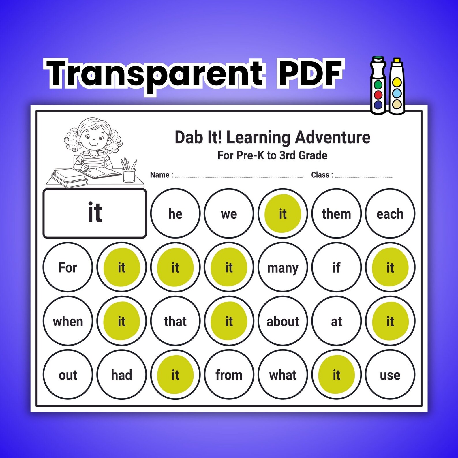 Pre-k Dolch Sight Word Dab It Worksheets: 40 Printable Activities for ...