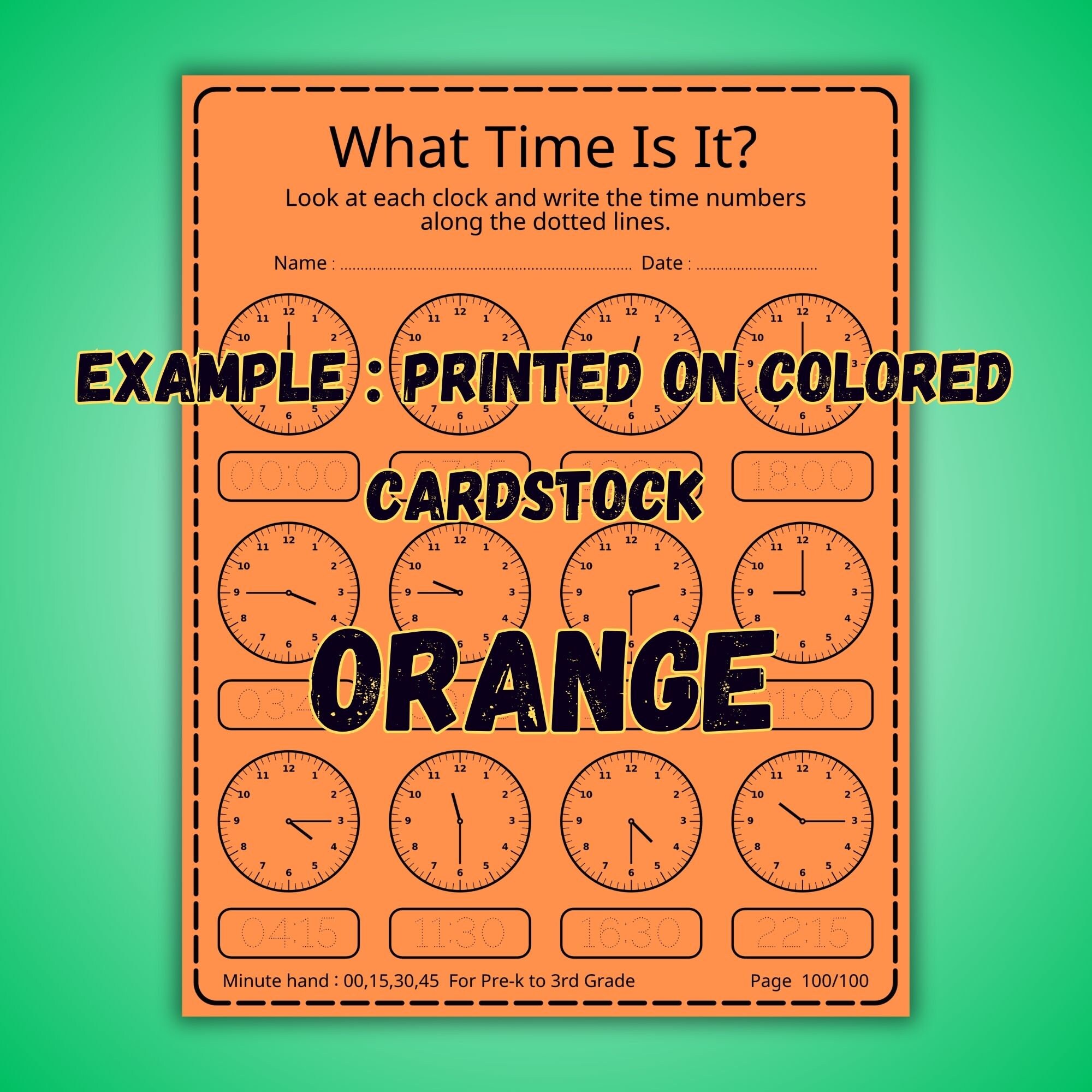 Telling Time by Tracing, Minute Hand : 00,15,30,45, for Pre-k to 3rd ...
