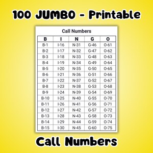 Bingo Cards, 100 Unique Jumbo Printable - Instant PDF Download | Bingo ...