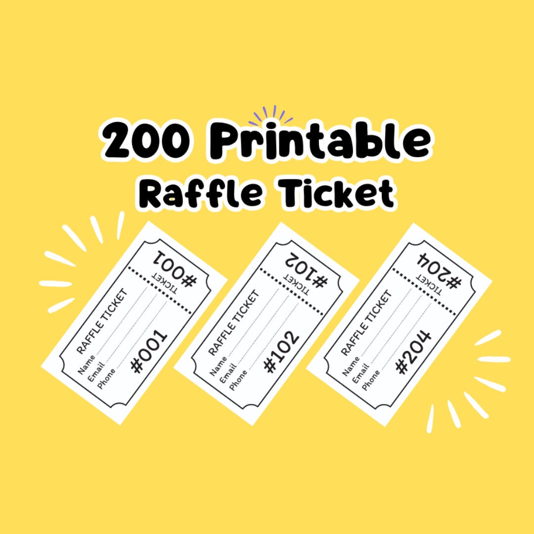 200 Raffle Ticket, Easy to Cut With Pre-cut Lines ,easy to Print ...