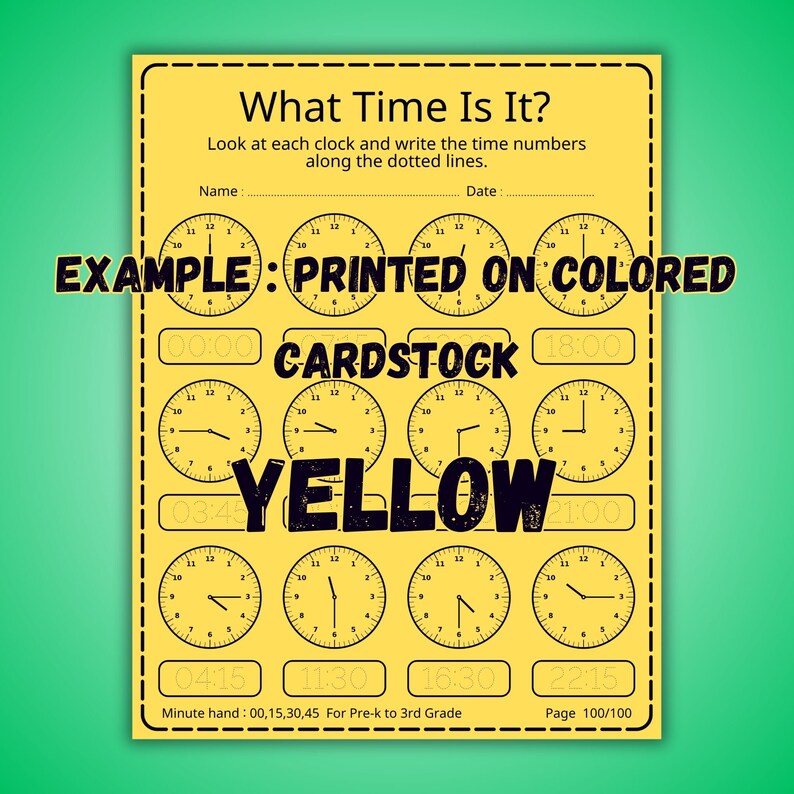 Telling Time by Tracing, Minute Hand : 00,15,30,45, for Pre-k to 3rd ...