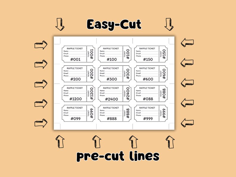 600 Raffle Ticket, Easy to Cut With Pre-cut Lines ,easy to Print ...