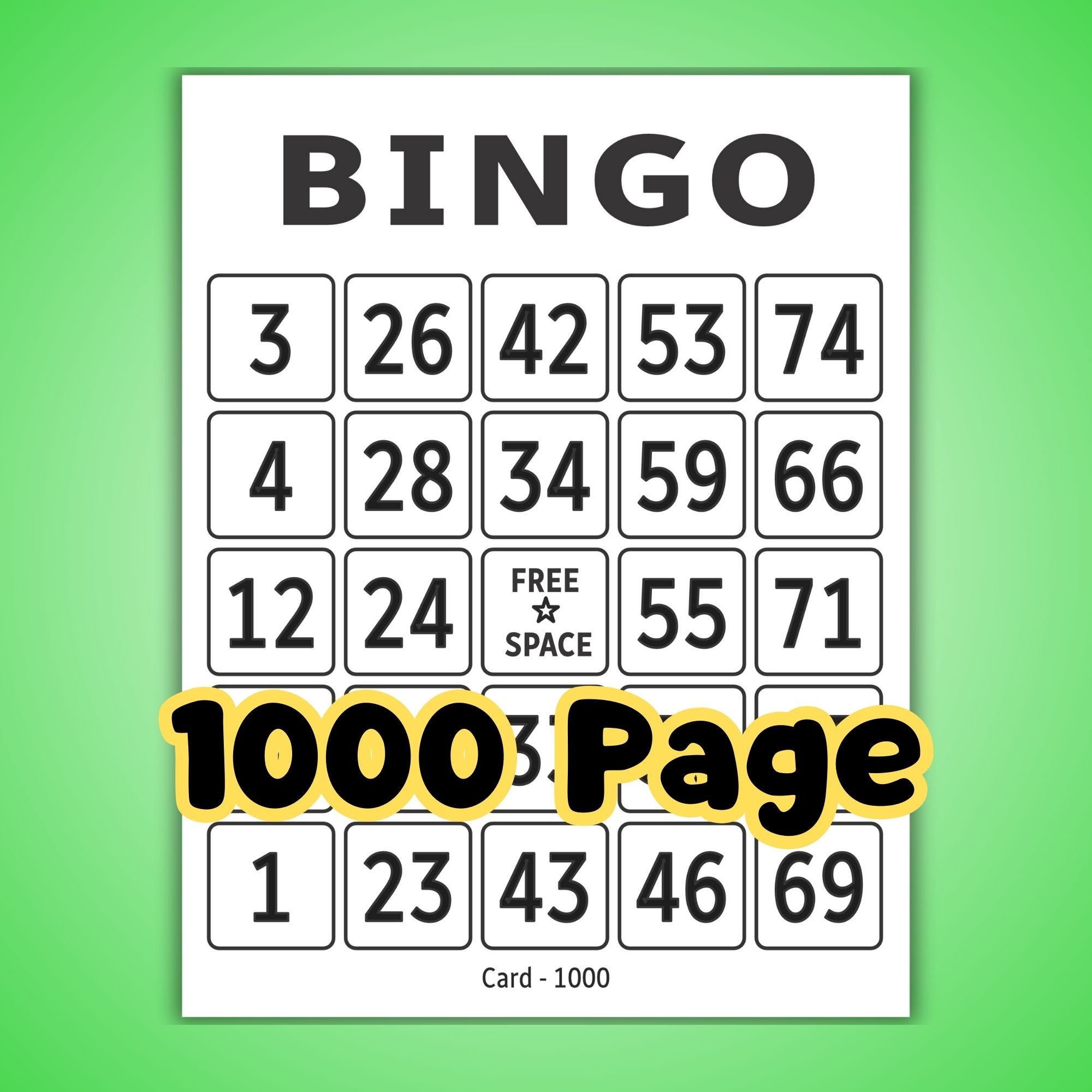 1000 Bingo Cards, 1 per Page, Large Print, Instant PDF Download, Bingo ...