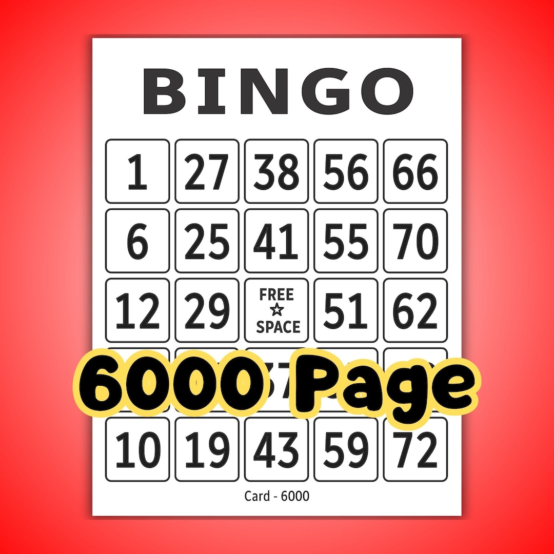 6000 Bingo Cards, 1 per Page, Large Print, Instant PDF Download, Bingo ...