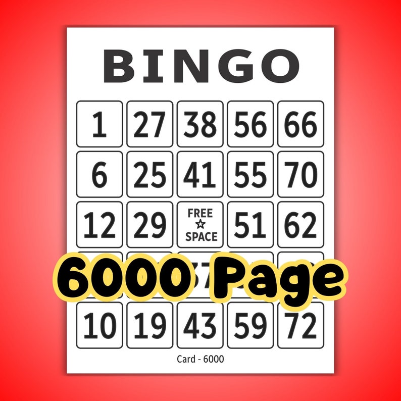 6000 Bingo Cards, 1 per Page, Large Print, Instant PDF Download, Bingo ...