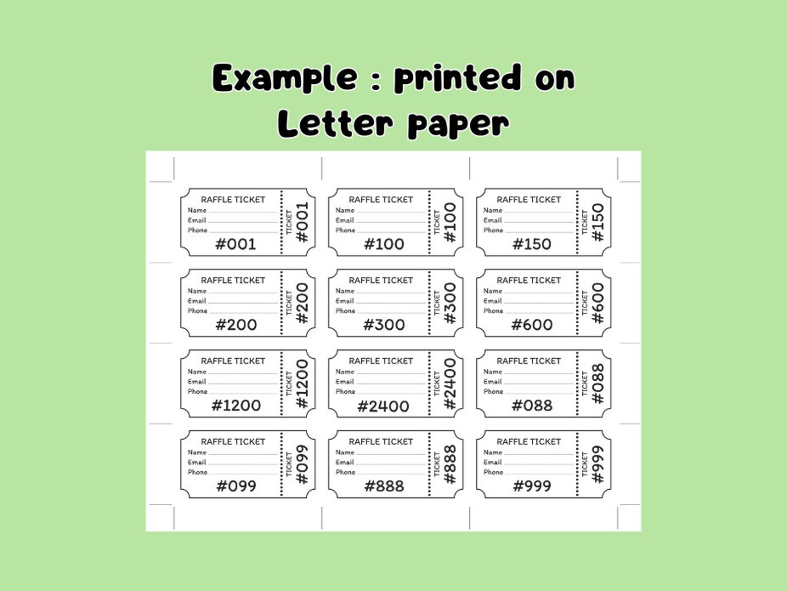 300 Raffle Ticket, Easy to Cut With Pre-cut Lines ,easy to Print ...