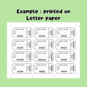 300 Raffle Ticket, Easy to Cut With Pre-cut Lines ,easy to Print ...