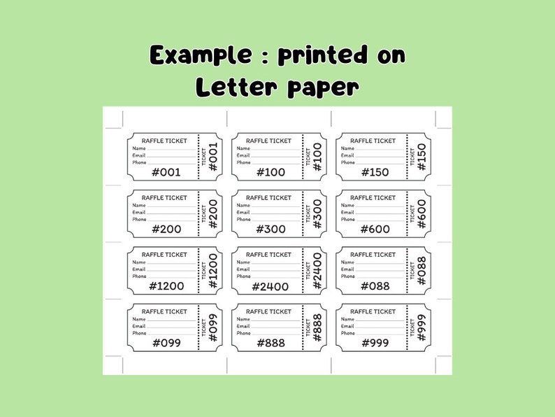 300 Raffle Ticket, Easy to Cut With Pre-cut Lines ,easy to Print ...