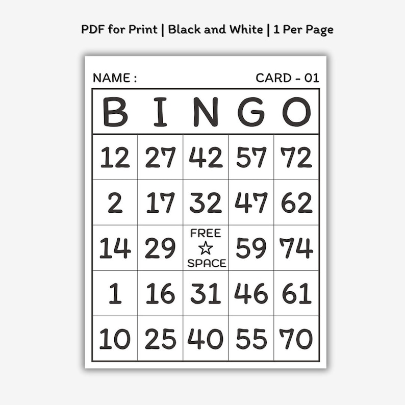 750 Bingo Cards | Printable Set | Black and White Edition | 1, 2, 4, 6 ...