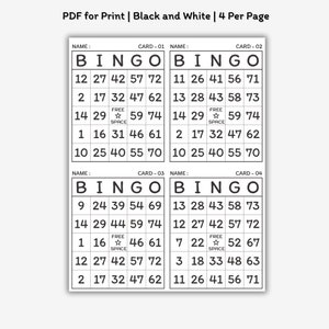 100 Bingo Cards | Printable Set | Black and White Edition | 1, 2, 4, 6 ...